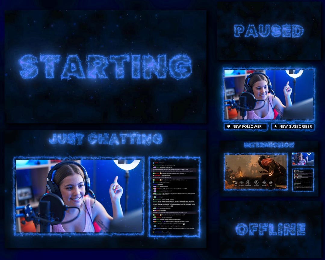 Blue Fire Themed Animated Stream Overlay Pack | Flame Overlay for ...