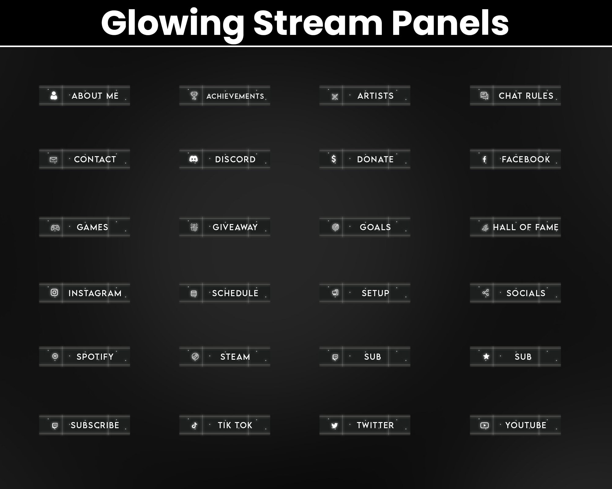 Animated Black & White Twitch Overlay Package, Dark Theme Stream ...