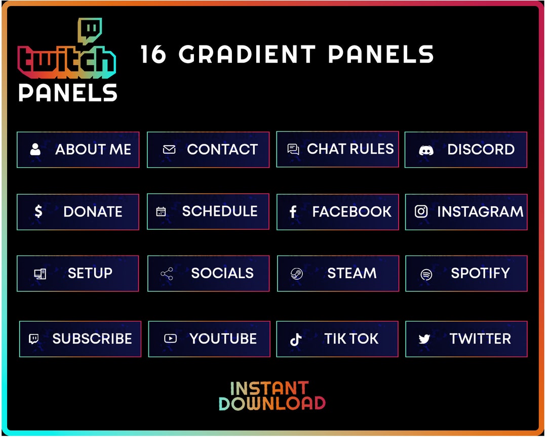 16 Twitch Panels Pack - Neon Panels | Clean Gradient Panels - Instant Download / Ready to Use - Etsy