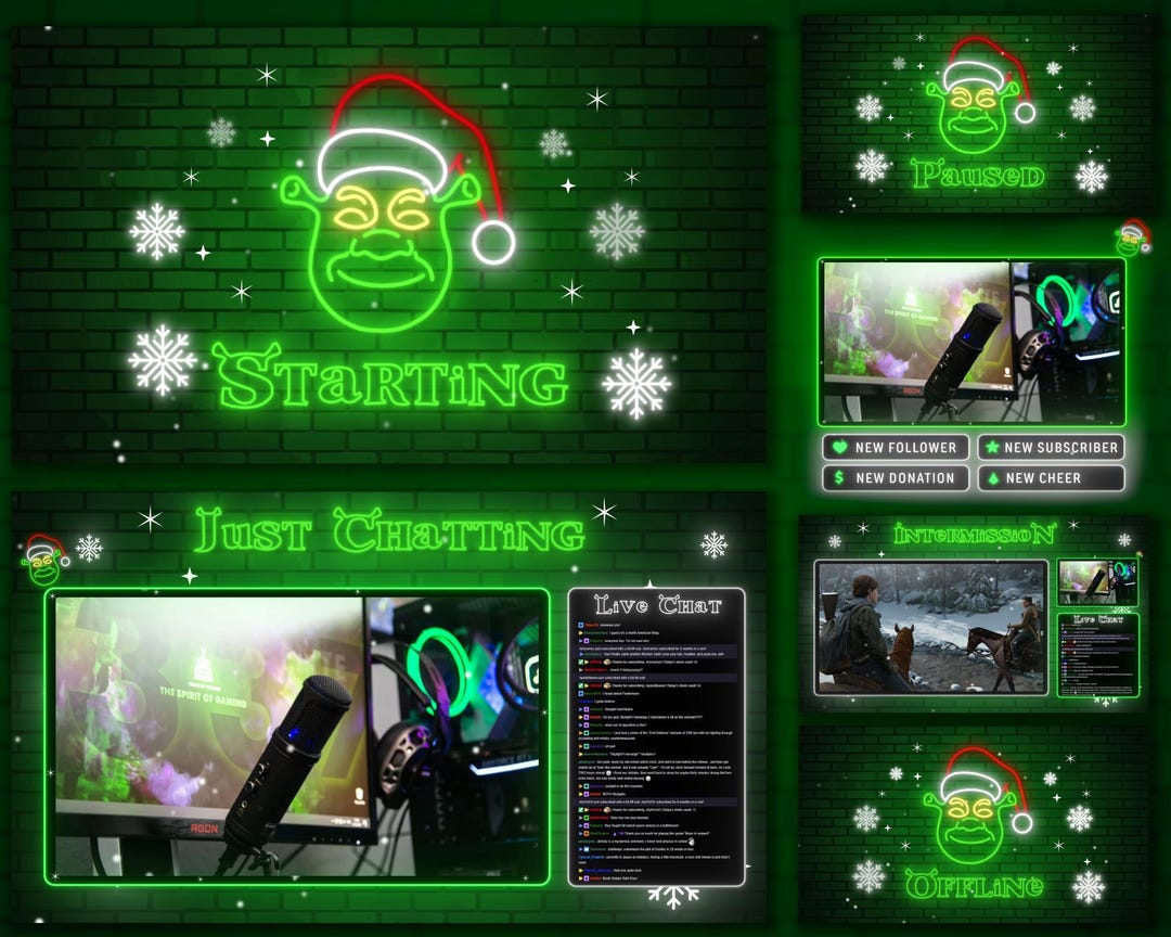 Shrek Twitch Overlays, Animated Black Green Twitch Pack, Christmas ...