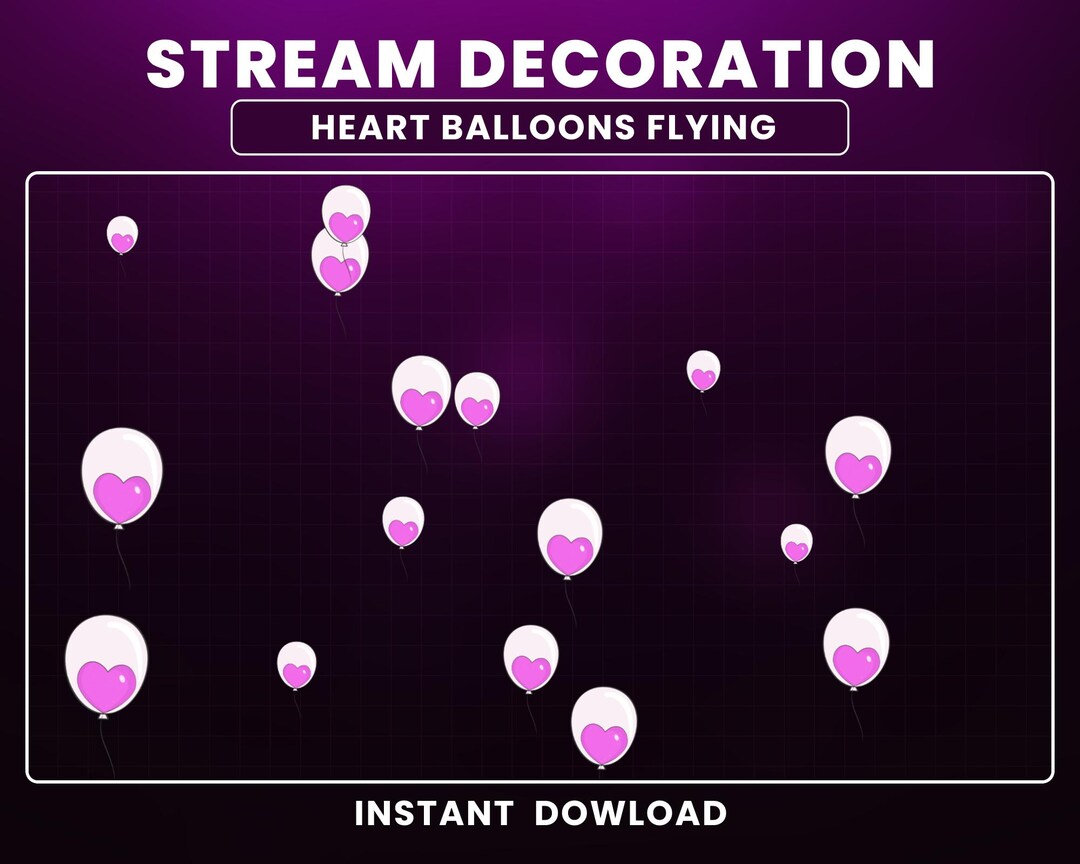 Animated Balloon Stream Decoration, Balloon Hearts Twitch Overlay, Cute ...