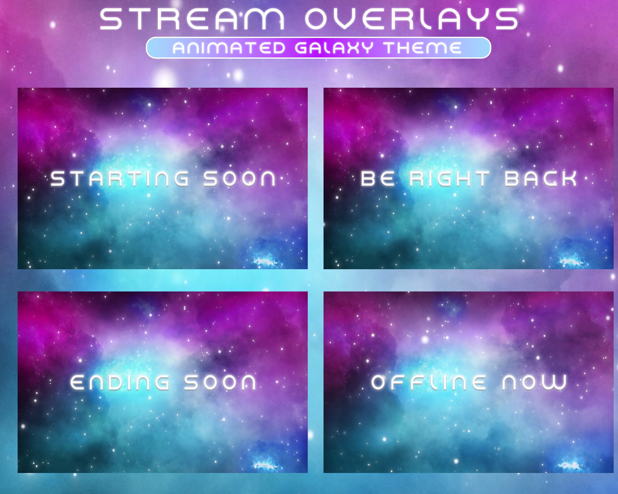 Galaxy Animated Twitch Overlay, Space Stream Overlay Pack, Stars Theme ...