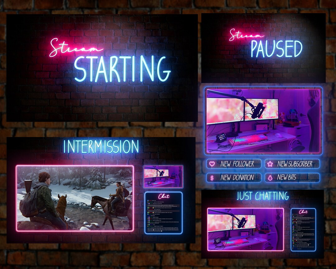 Twitch Neon Animated Overlay, Blue and Pink Neon Stream Overlay, Stream ...
