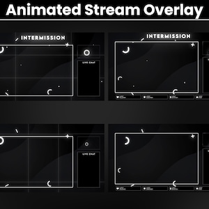 Animated Black & White Twitch Overlay Package, Dark Theme Stream ...