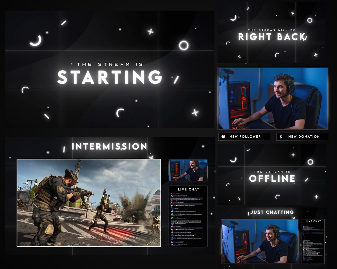 Black and White Animated Twitch Overlays Clean Aesthetic Dark - Etsy