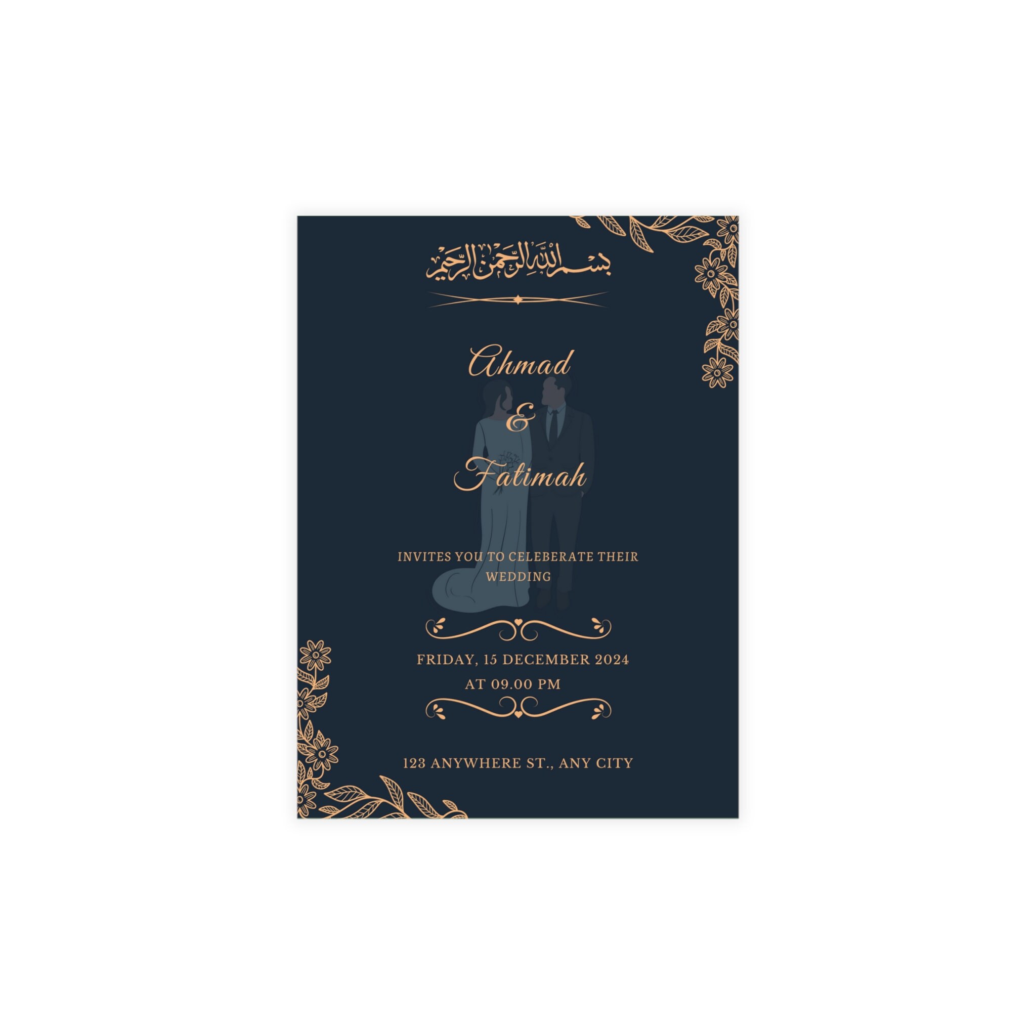Editable Modern Elegant Nikah Invitation, Islamic Wedding Invitation ...