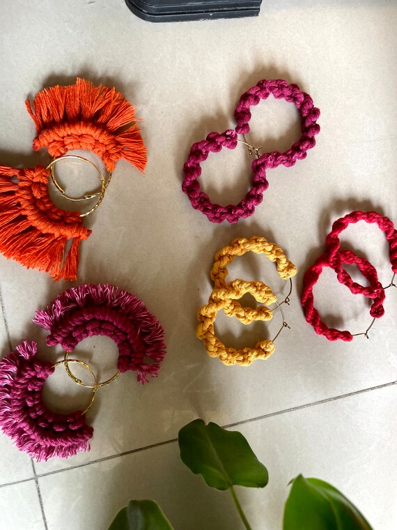 5 Earing Set of Macrame With Different Designs and Colour - Etsy