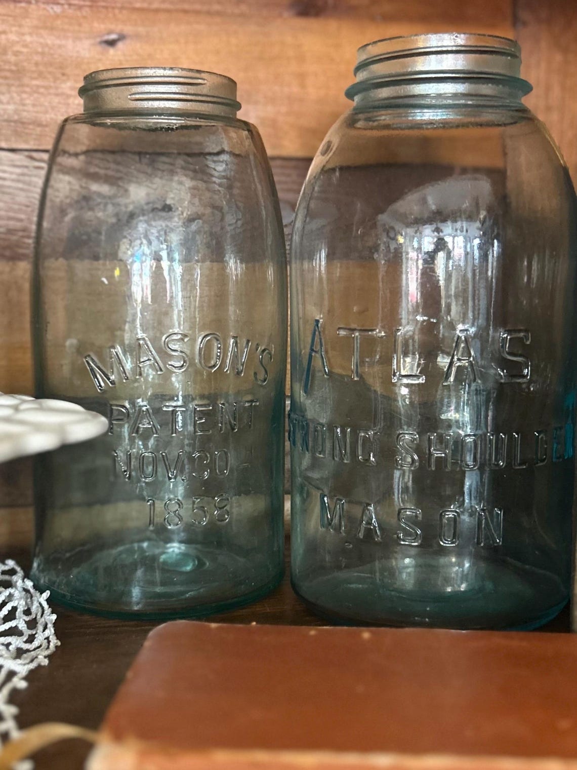 Vintage Mason Jars – Mason’s Patent 1858 & Atlas Strong Shoulder – Aqua ...