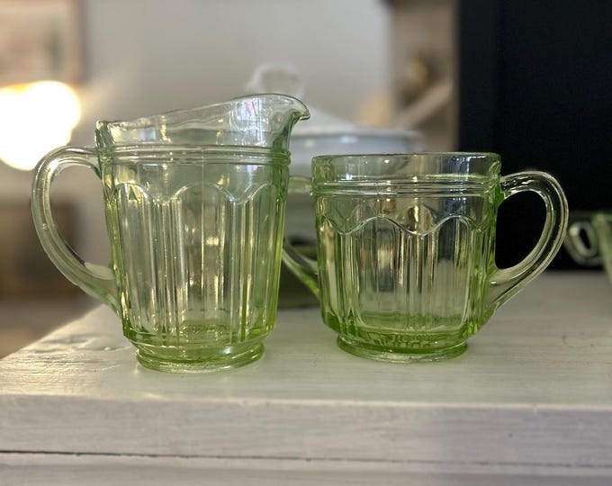 Vintage Green Uranium Depression Glass Sugar Bowl, Uranium Glassware ...