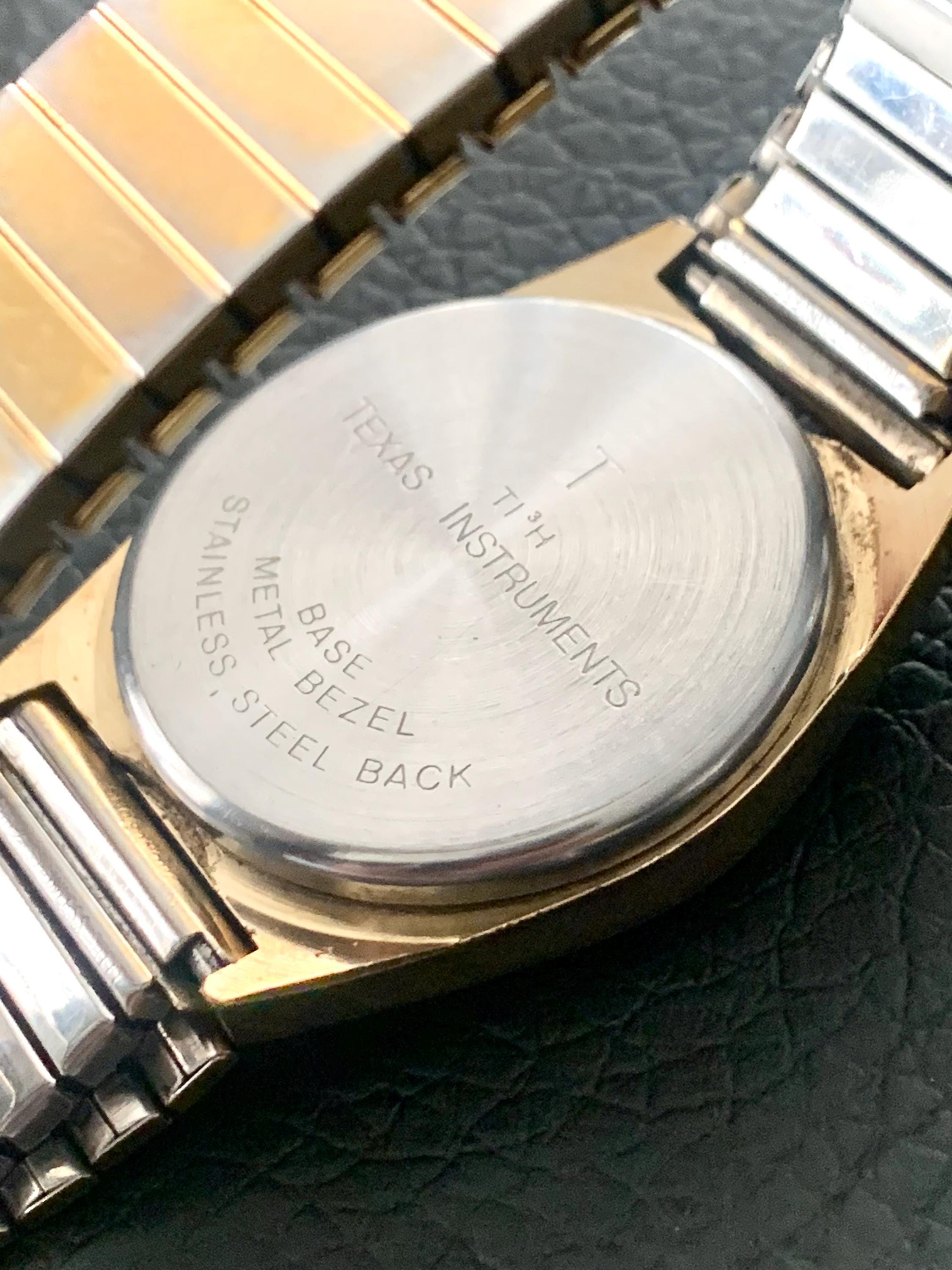 Vintage Texas Instruments LCD Quartz TI3H Gold Digital Watch Stainless ...