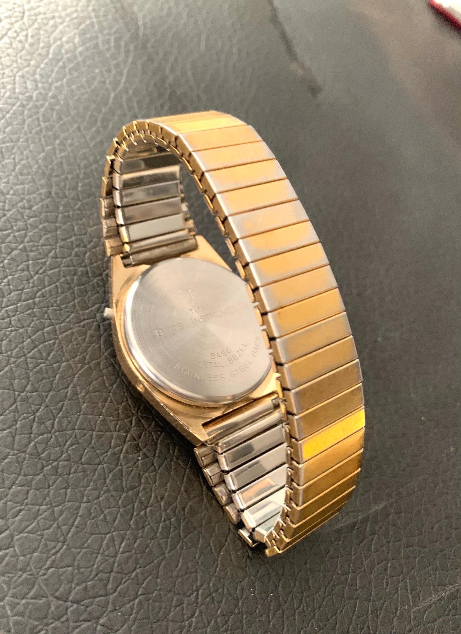Vintage Texas Instruments LCD Quartz TI3H Gold Digital Watch Stainless ...