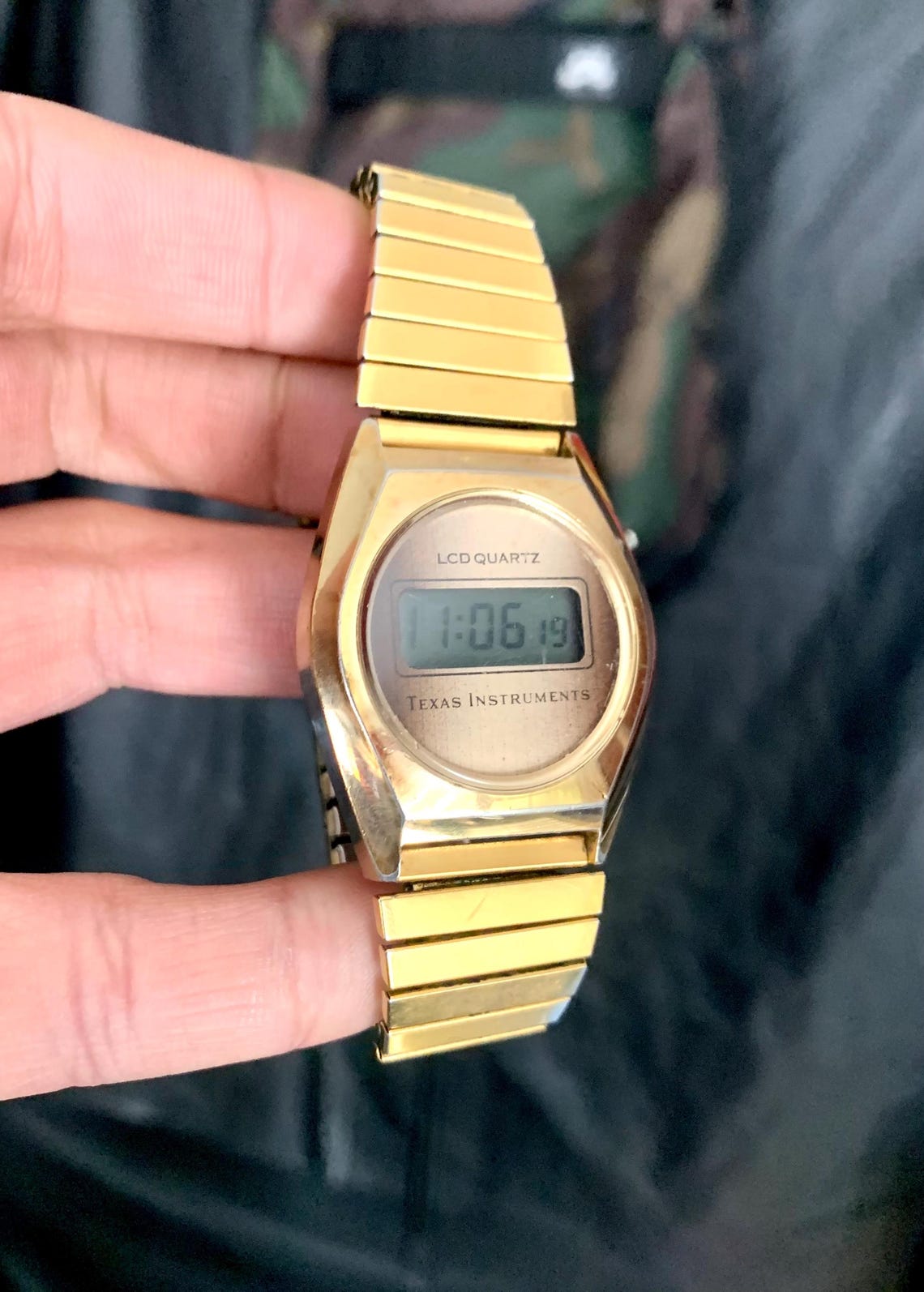 Vintage Texas Instruments LCD Quartz TI3H Gold Digital Watch Stainless ...