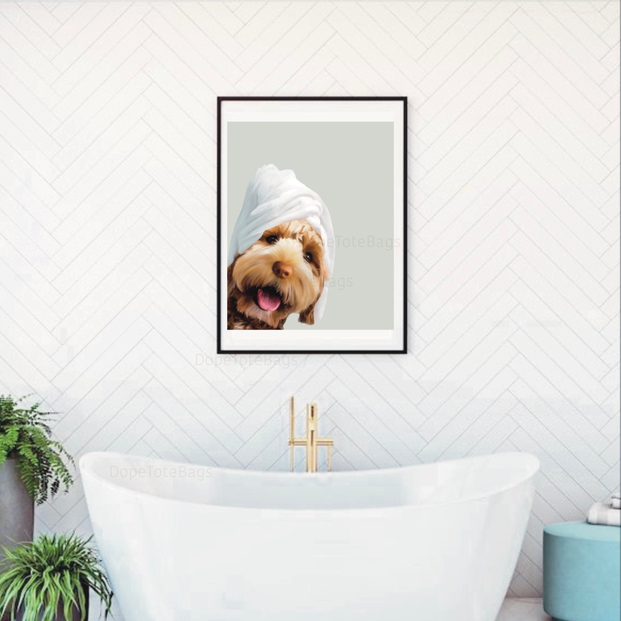 Goldendoodle Poster, Digital Download, Dog Illustration, Pink Nose ...