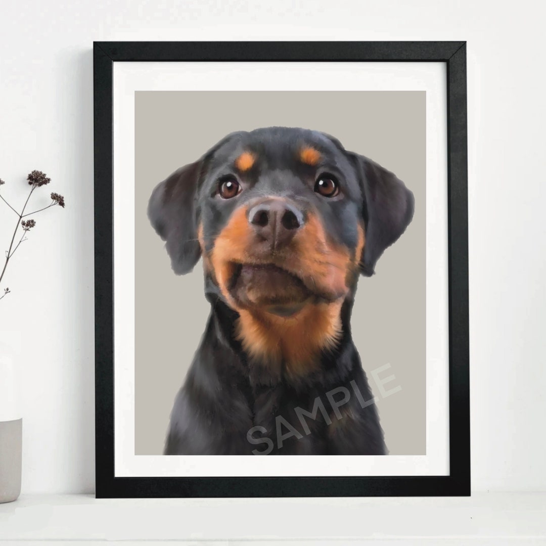 Rottweiler Poster, Dog Illustration, Dog Drawing, Pet Portrait, Digital ...
