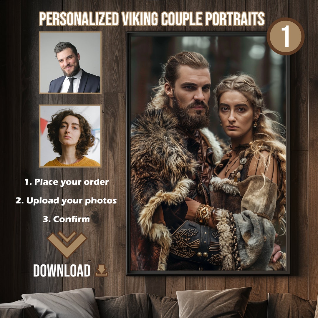 Custom Realistic Portrait Viking Couple Portrait From Photo Vikings ...