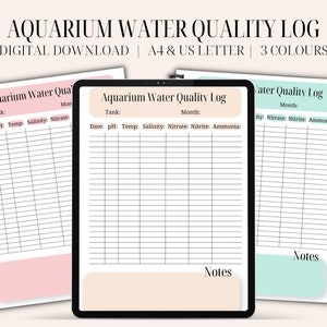 Aquarium Water Quality Log, Fish Care Health Tracker, Pet Maintenance ...