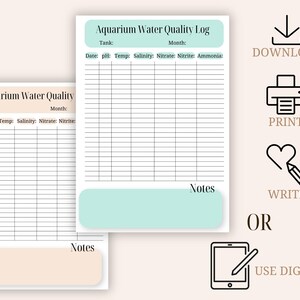 Aquarium Water Quality Log, Fish Care Health Tracker, Pet Maintenance ...