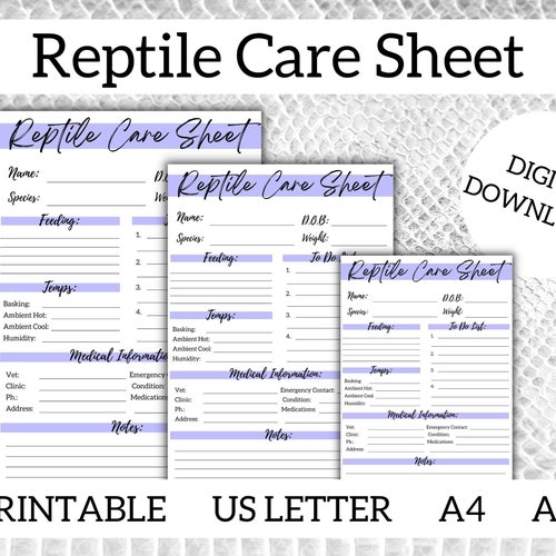 Reptile Care Sheet Printable Pet Planner Reptile Care - Etsy Australia