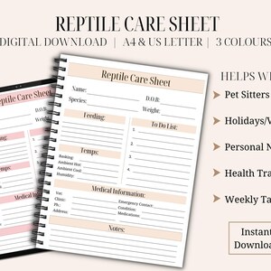 Reptile Care Sheet, Printable Pet Planner, Reptile Care Journal, Pet ...