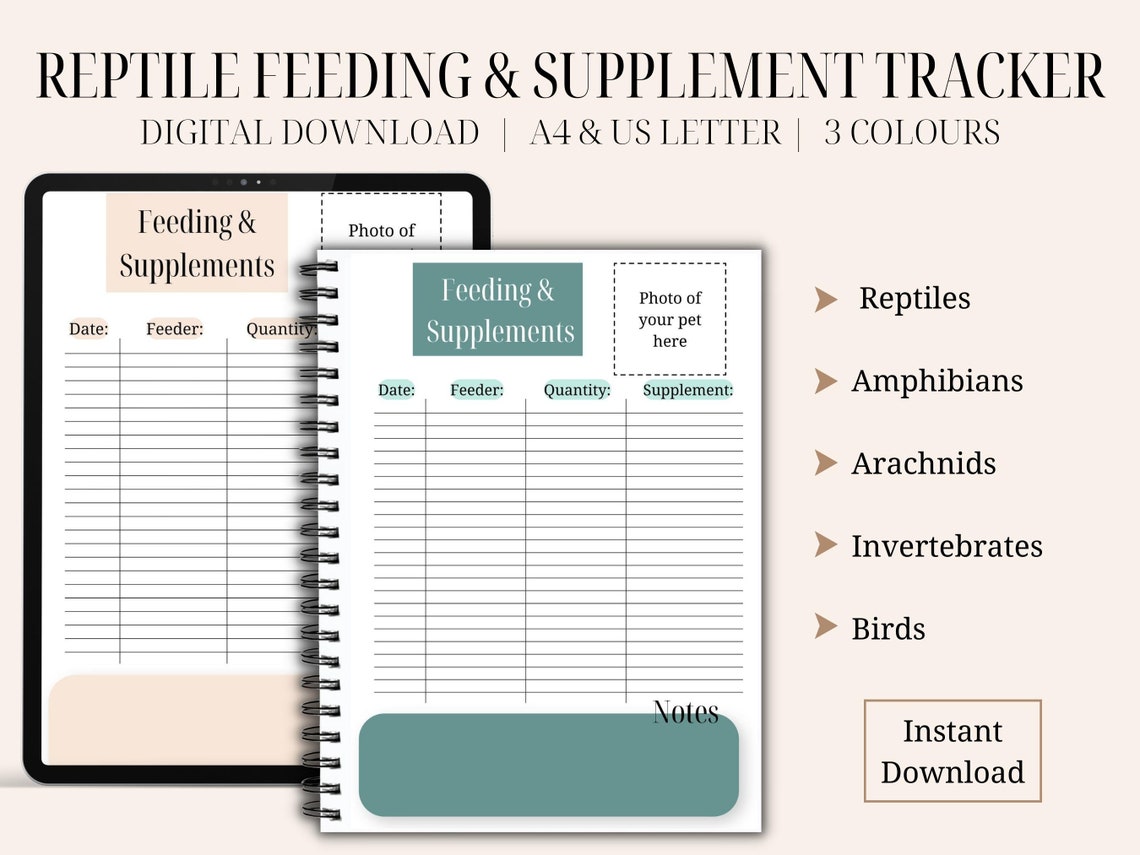 Reptile Feeding Tracker, Printable Reptile Food Log, Digital Feeding ...