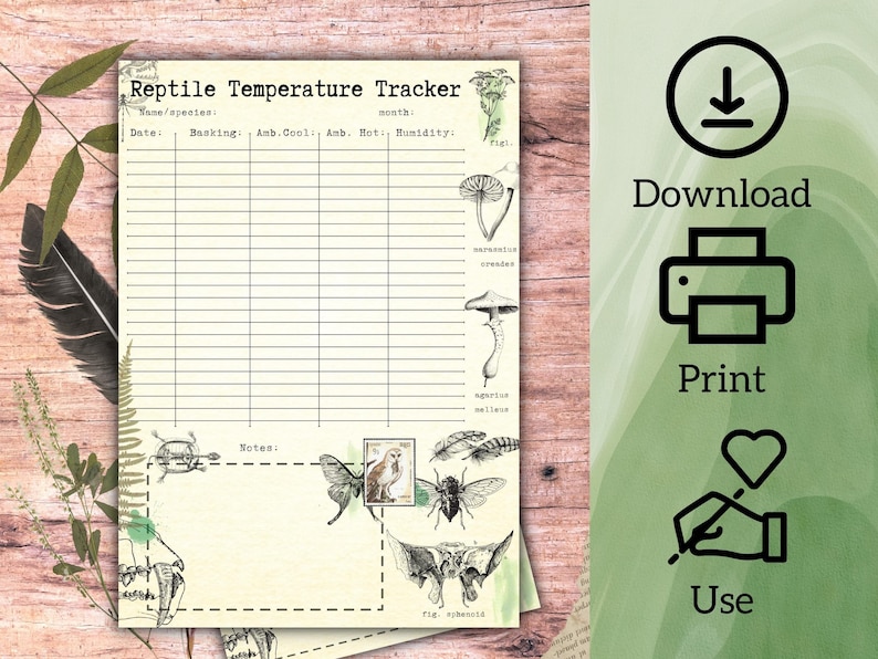 Reptile Temperature Tracker Reptile Humidity Sheet Exotic - Etsy