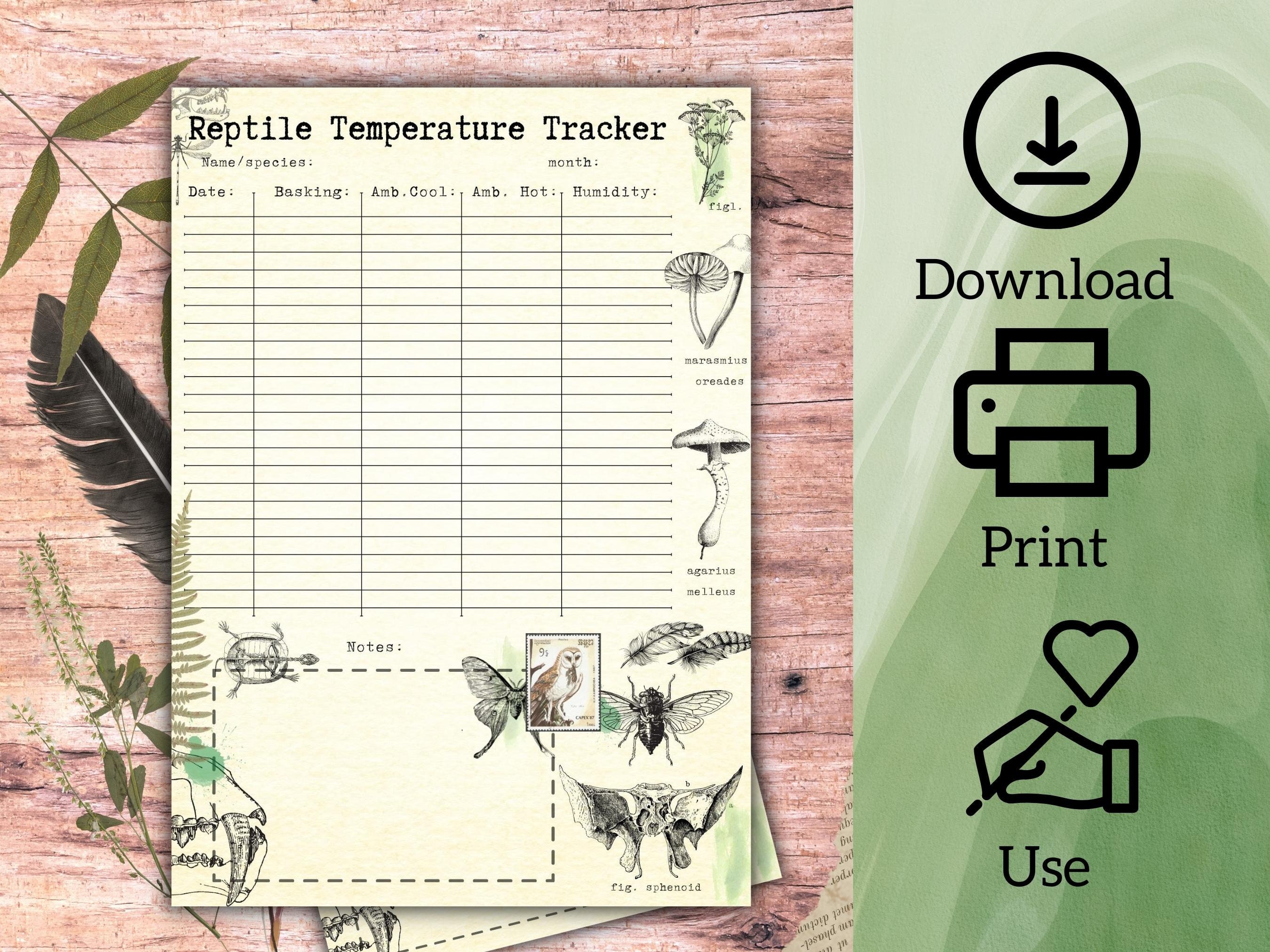 Reptile Temperature Tracker, Reptile Humidity Sheet, Exotic Pet Planner ...