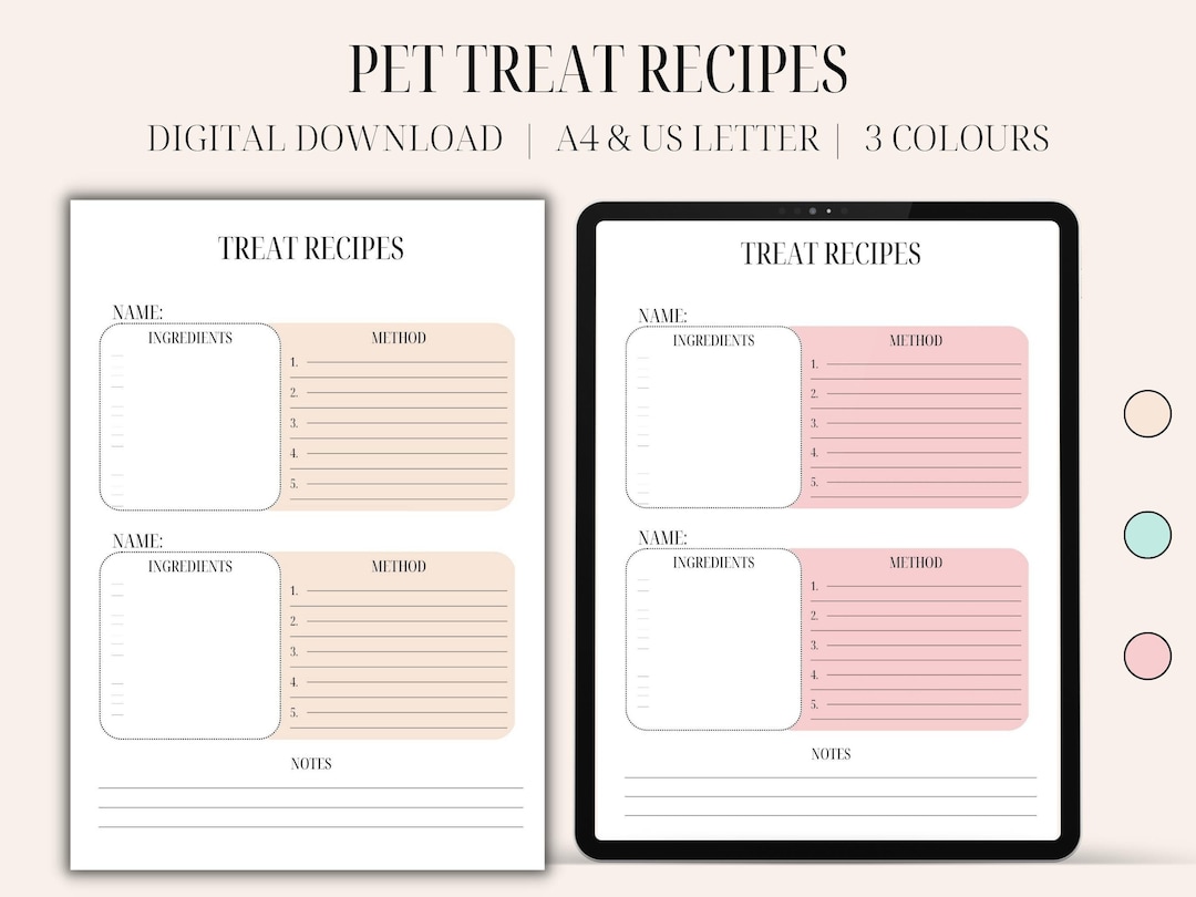 Pet Treats Recipe Template, Printable Puppy Recipe Instructions ...