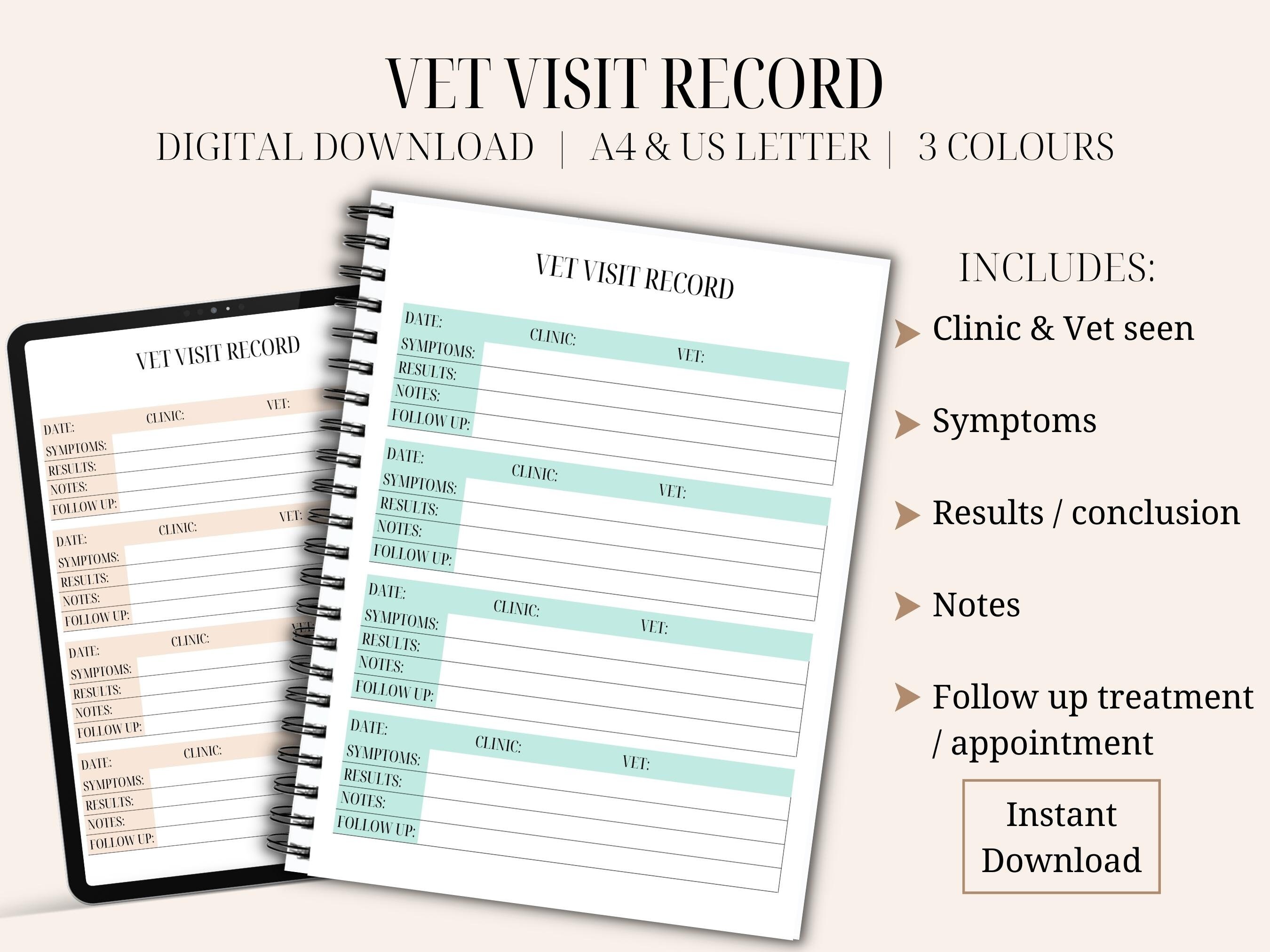 Vet Visit Record, Printable Pet Dog Medical History Template, Pet ...