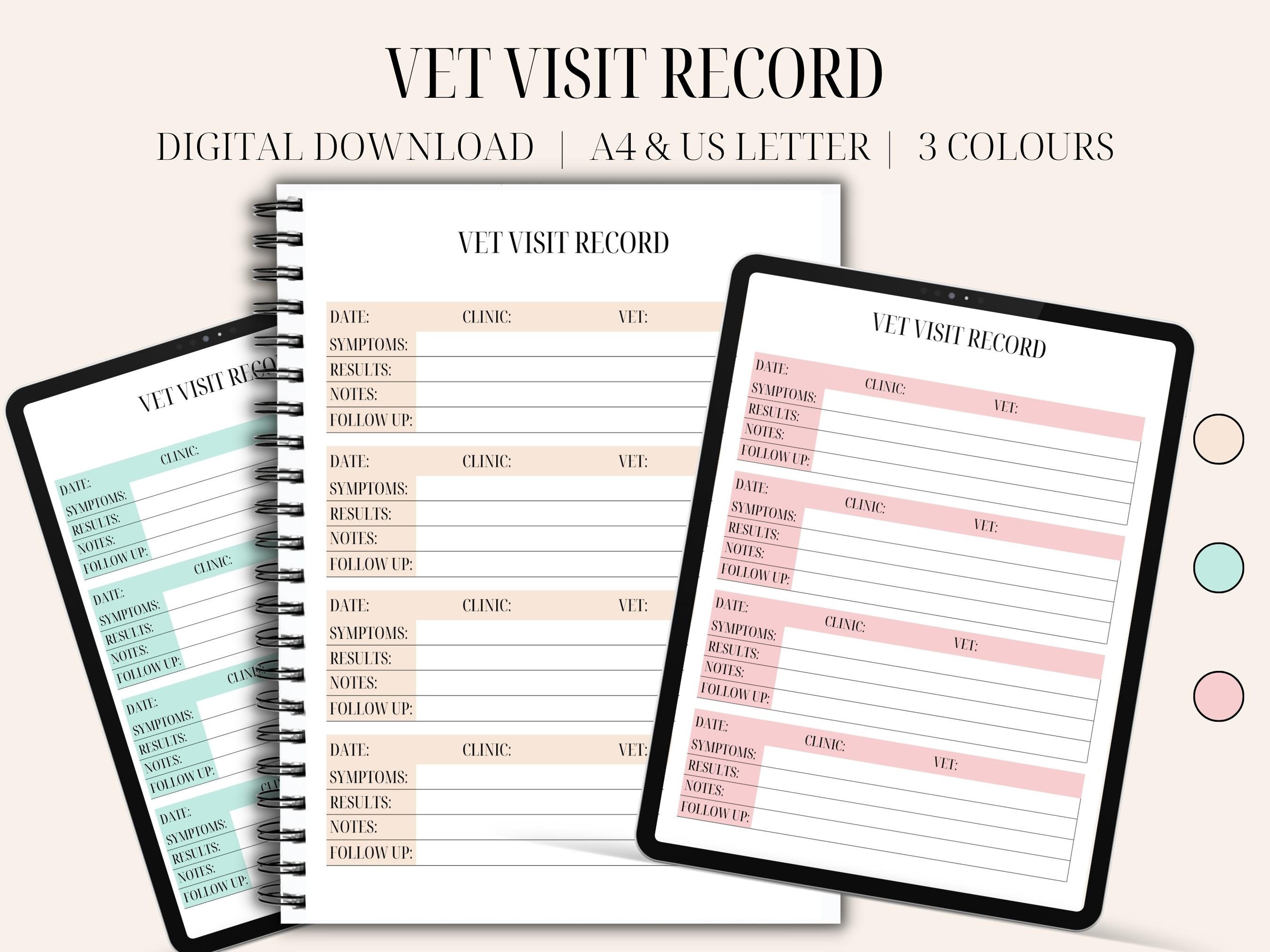 Vet Visit Record, Printable Pet Dog Medical History Template, Pet ...