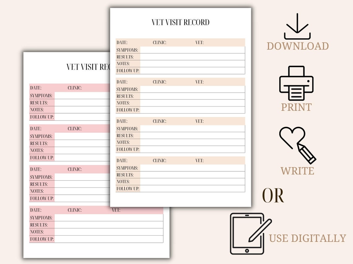 Vet Visit Record, Printable Pet Dog Medical History Template, Pet ...