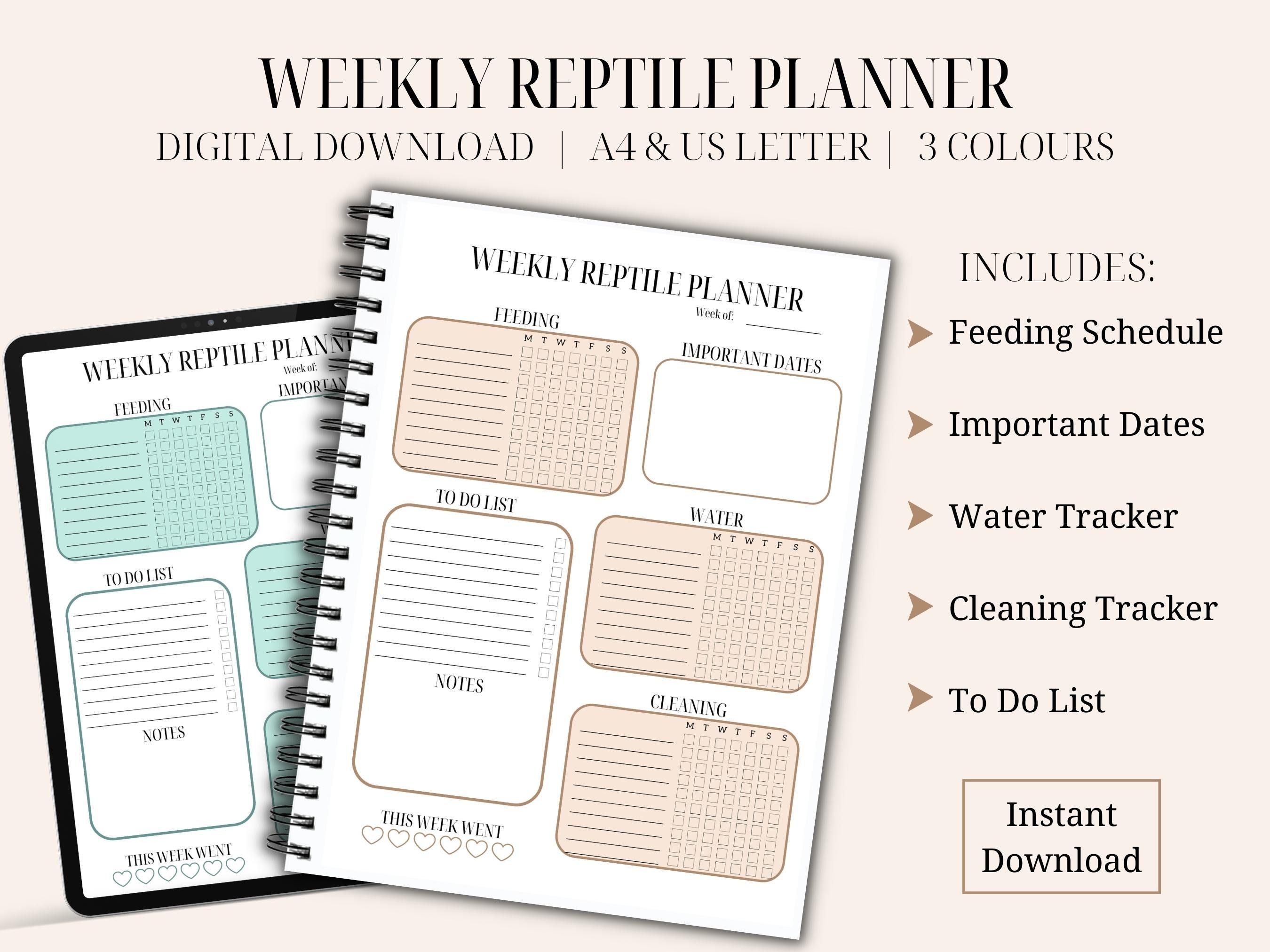 Weekly Reptile Planner, Exotic Pet Care Sheet, Pet Chore List ...