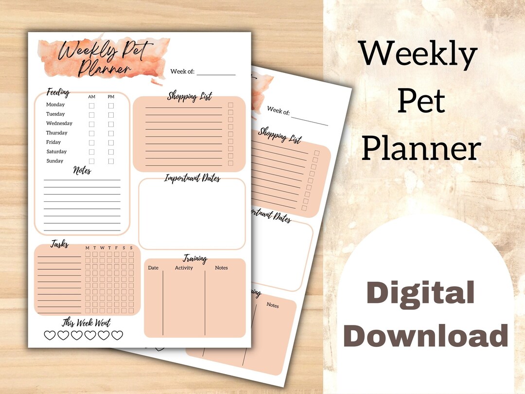 Weekly Pet Planner, Pet Care Journal, Printable Dog Planner, Puppy ...