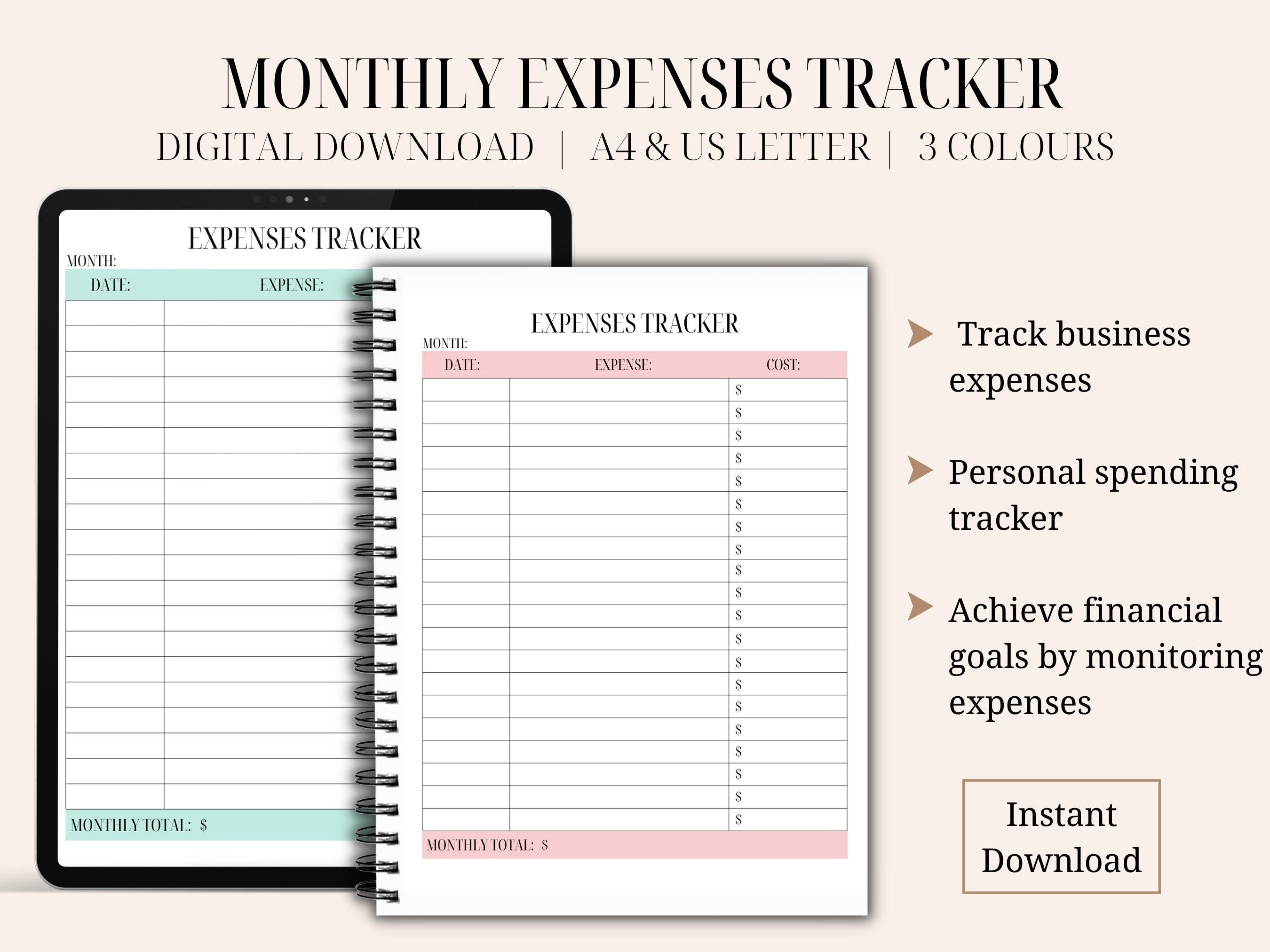 Monthly Expense Tracker, Budget Tracker, Spending Log, Financial Goals ...