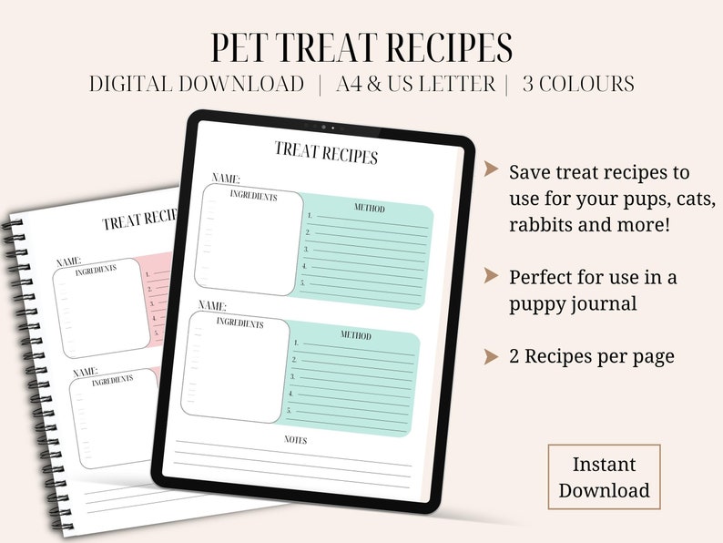 Pet Treats Recipe Template, Printable Puppy Recipe Instructions ...