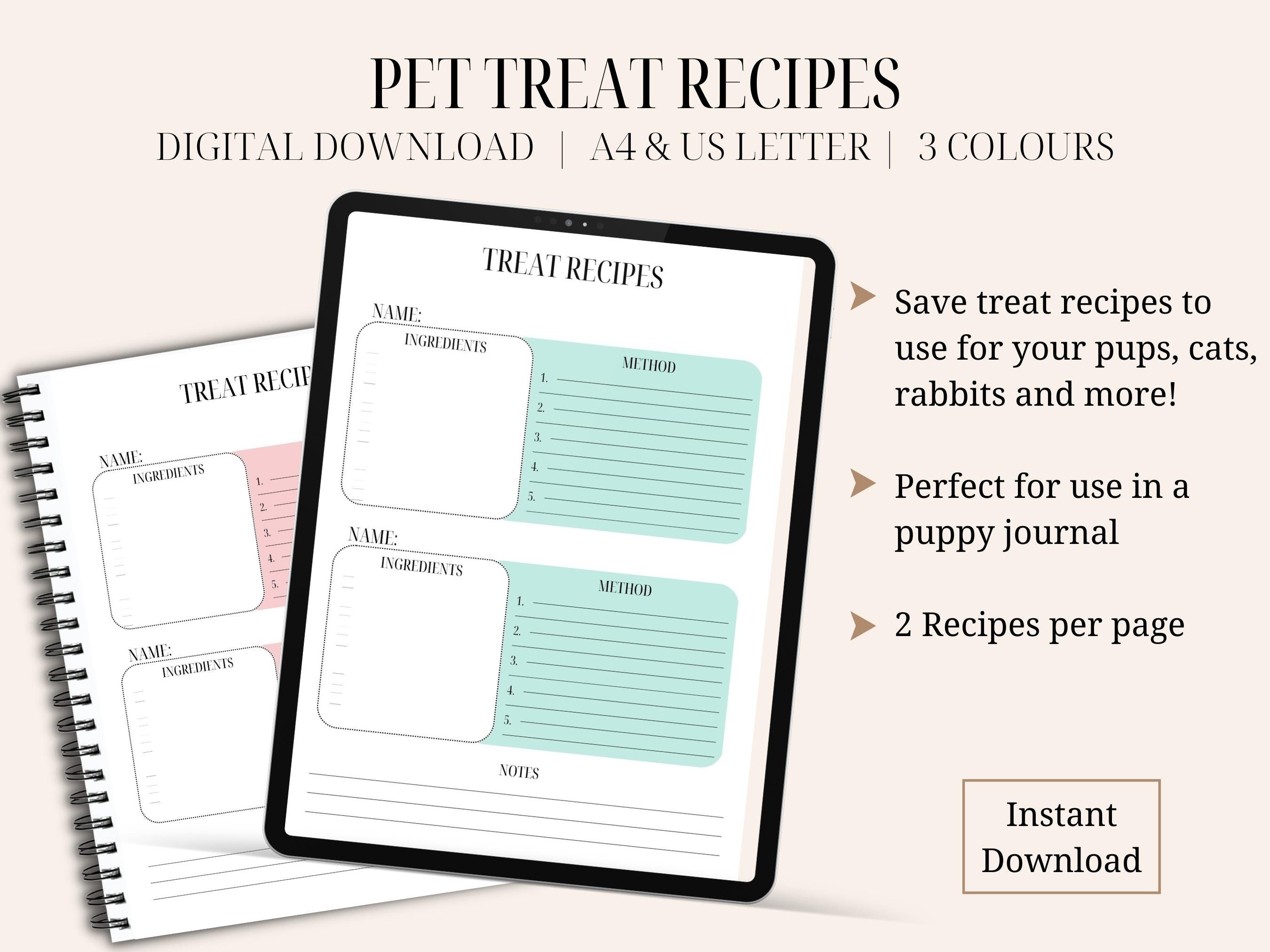 Pet Treats Recipe Template, Printable Puppy Recipe Instructions ...