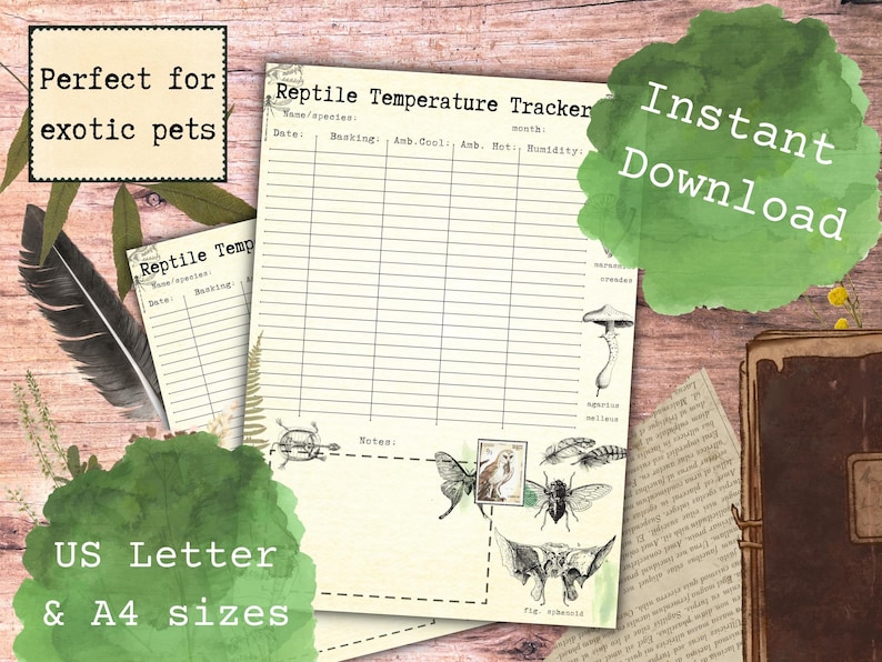 Reptile Temperature Tracker, Reptile Humidity Sheet, Exotic Pet Planner ...