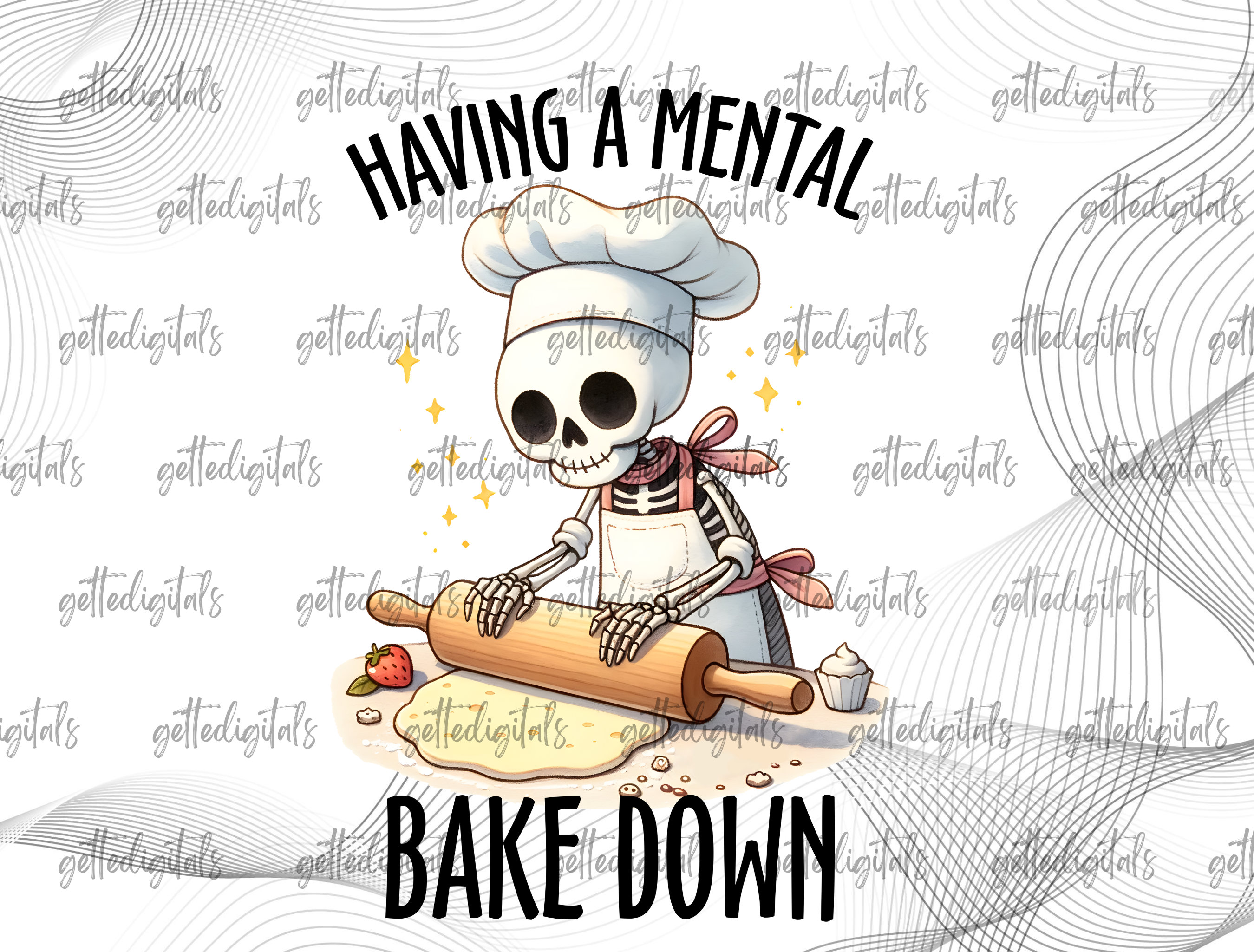Having a Mental Bake Down PNG, Cooking Skeleton Sublimation Design, Baking Skull Cook Witchy ...