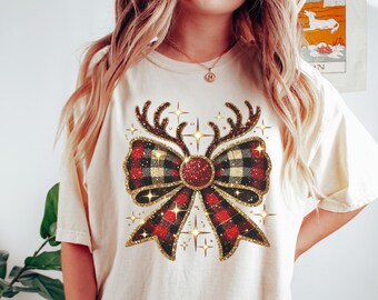Christmas Coquette Bow Png, Coquette Christmas Glitter Png, Reindeer ...
