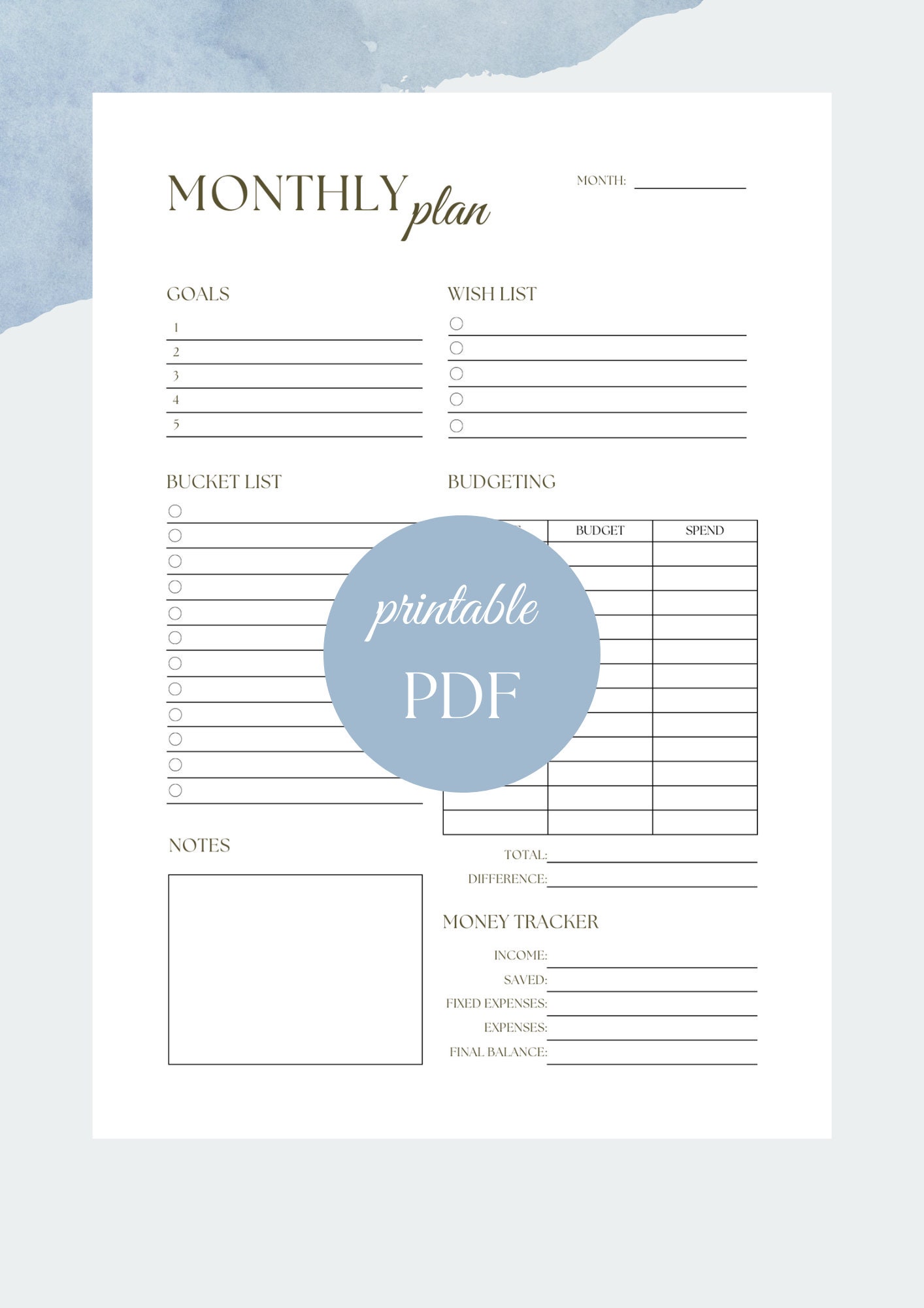 Monthly Planner Printable, Monthly Planner, Personal Monthly Planner ...