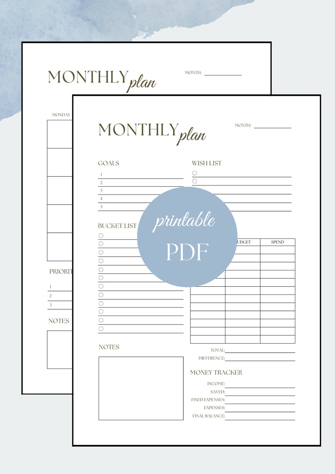 Monthly Planner Printable, Monthly Planner, Personal Monthly Planner ...