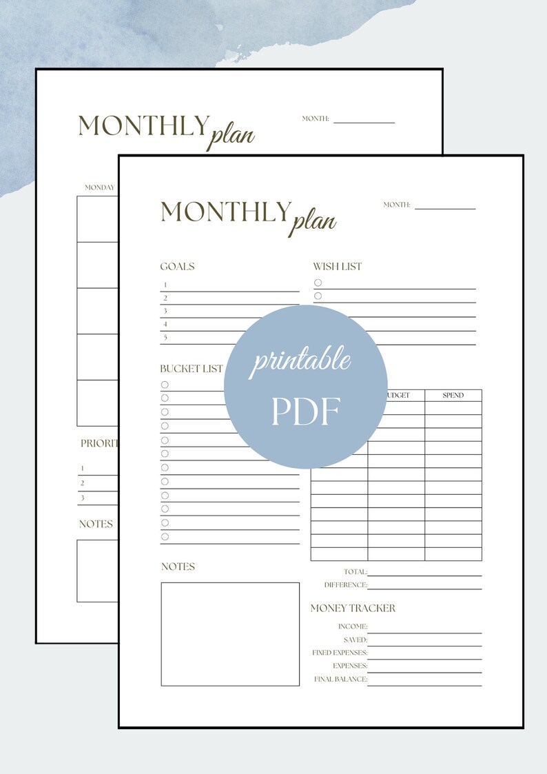Monthly Planner Printable Monthly Planner Personal Monthly - Etsy