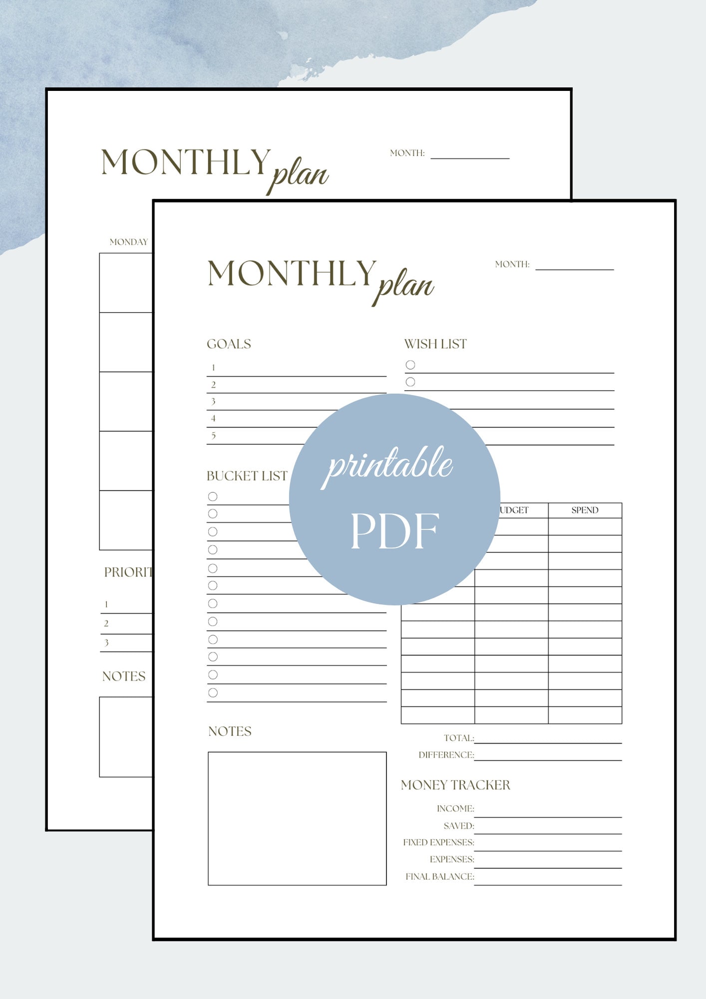Monthly Planner Printable, Monthly Planner, Personal Monthly Planner ...