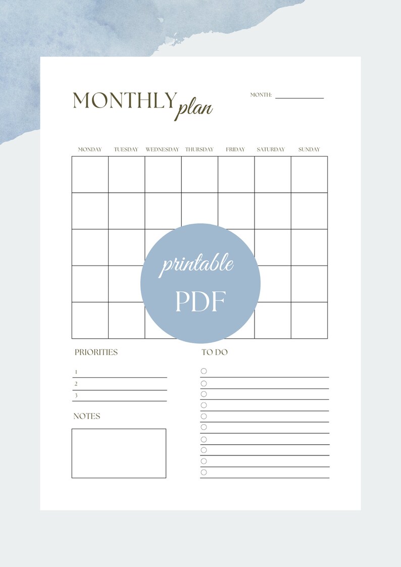 Monthly Planner Printable Monthly Planner Personal Monthly - Etsy