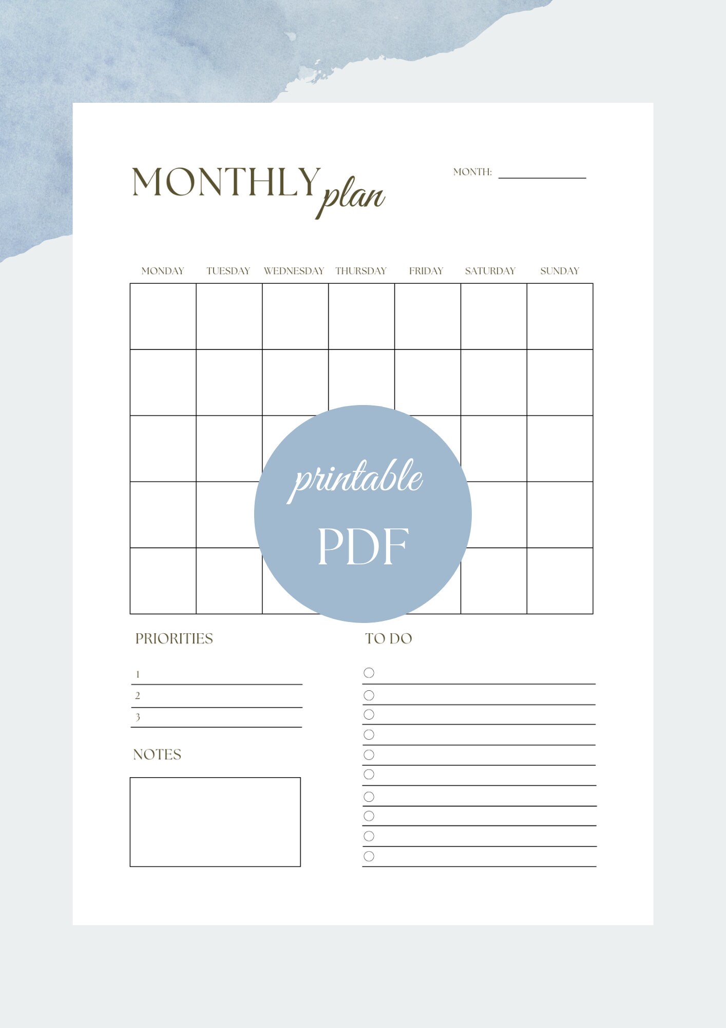 Monthly Planner Printable, Monthly Planner, Personal Monthly Planner ...