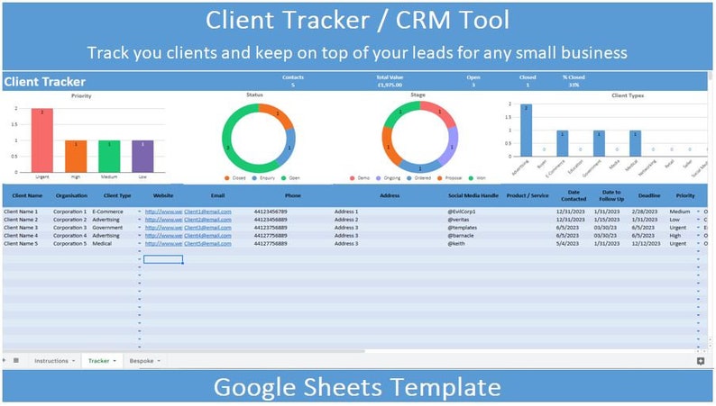 Client Tracker CRM Spreadsheet, Client Management, Small Business ... Client Tracker CRM Spreadsheet, Client Management, Small Business ...