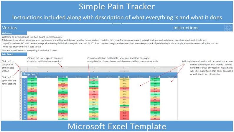 Simple Pain Tracker Template I Microsoft Excel I - Etsy