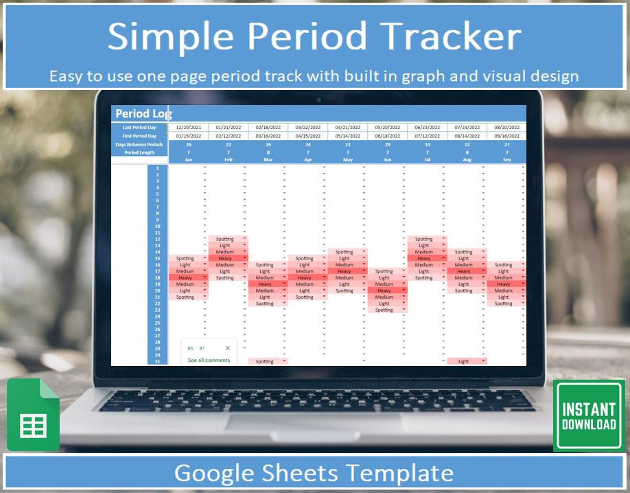 Simple Period Tracker I Google Sheets I Menstrual Cycle I Symptoms ...