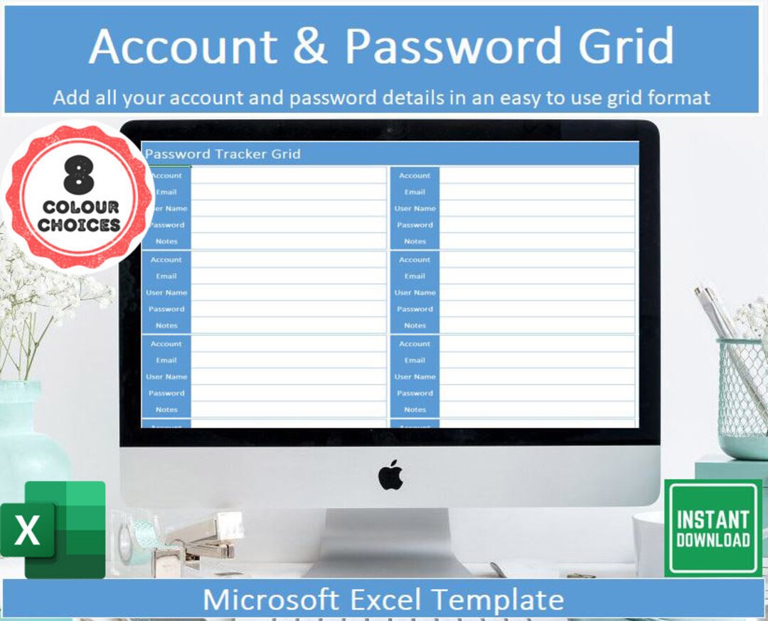 Simple Account & Password Tracker Grid I Microsoft Excel I - Etsy