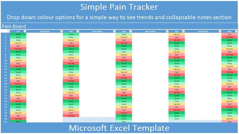 Simple Pain Tracker Template I Microsoft Excel I - Etsy