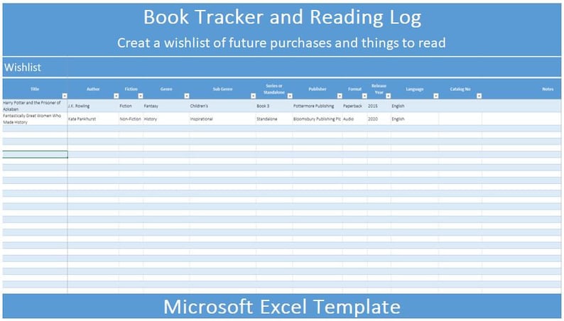 Book Collection I Book Reading Log Tracker Tool Microsoft Excel I - Etsy